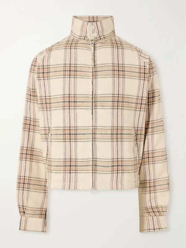KARDO Stanley Embroidered Checked Cotton Bomber Jacket - Neutrals