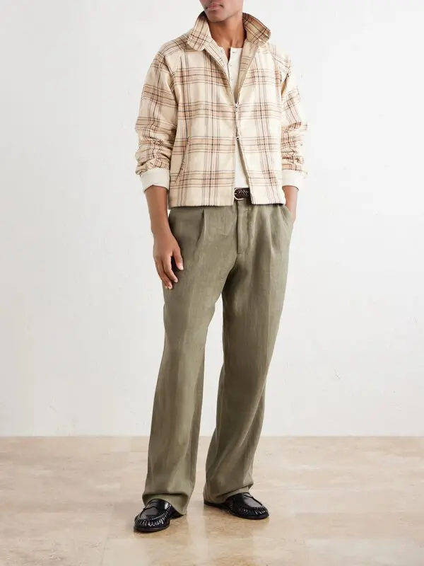 KARDO Stanley Embroidered Checked Cotton Bomber Jacket - Neutrals