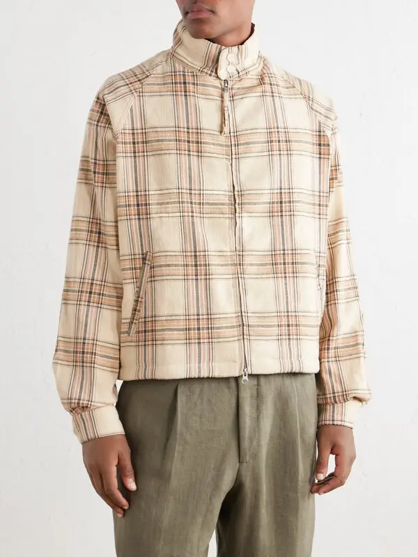 KARDO Stanley Embroidered Checked Cotton Bomber Jacket - Neutrals