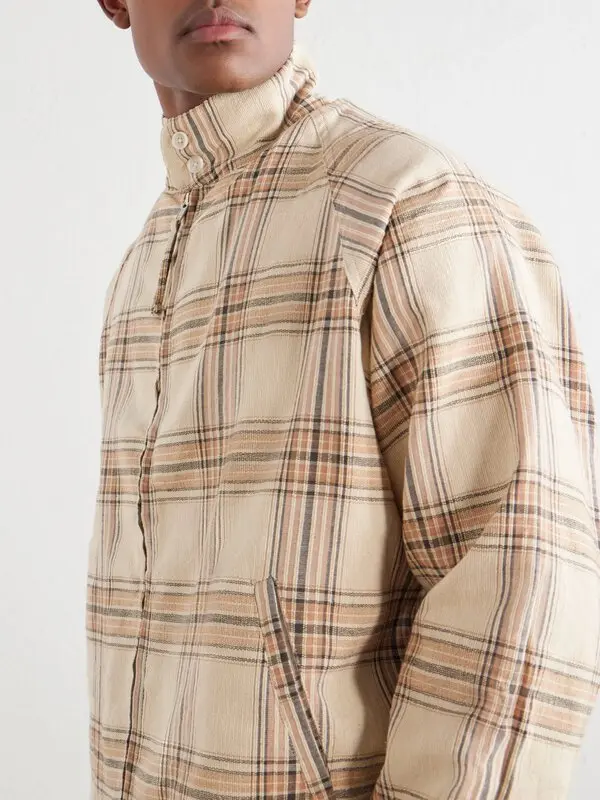 KARDO Stanley Embroidered Checked Cotton Bomber Jacket - Neutrals