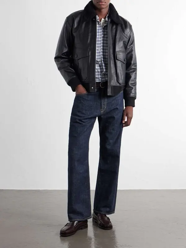 A.p.c. Charles Wool-fleece Trimmed Leather Jacket
