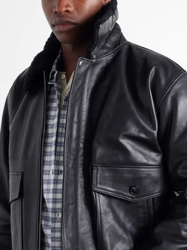 A.p.c. Charles Wool-fleece Trimmed Leather Jacket