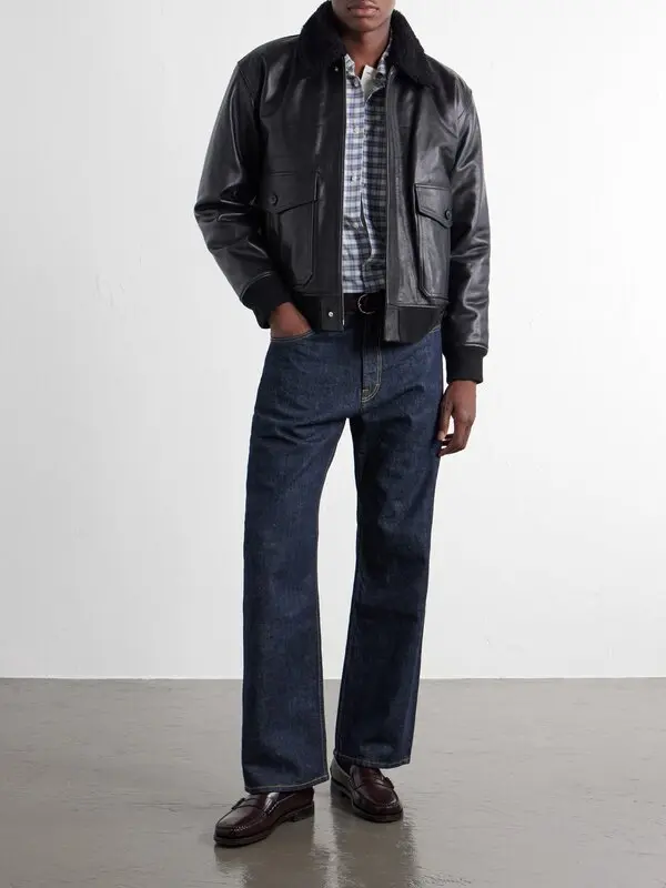 A.p.c. Charles Wool-fleece Trimmed Leather Jacket