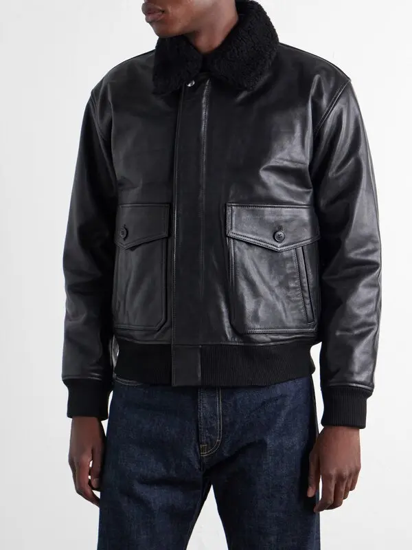 A.p.c. Charles Wool-fleece Trimmed Leather Jacket
