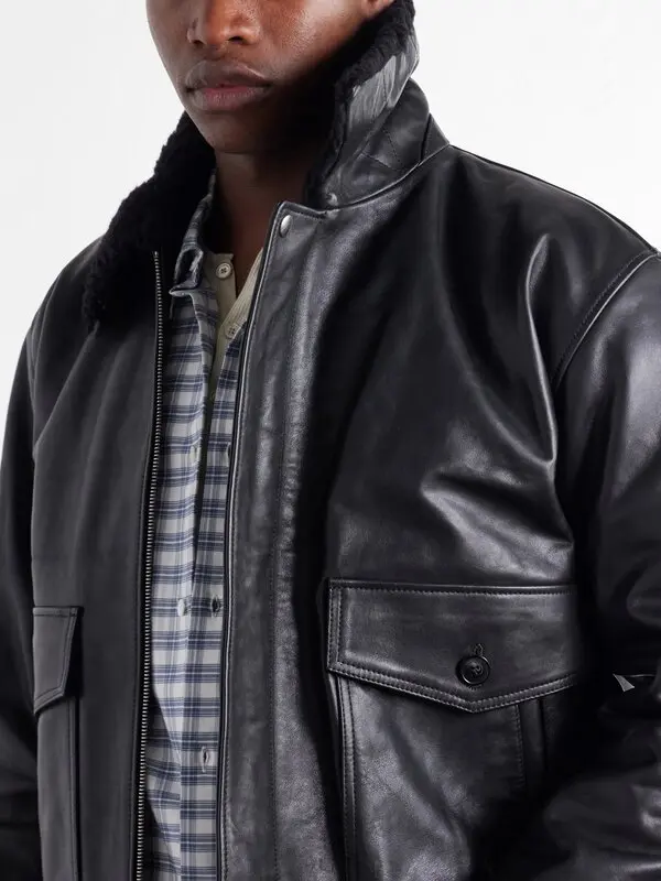 A.p.c. Charles Wool-fleece Trimmed Leather Jacket