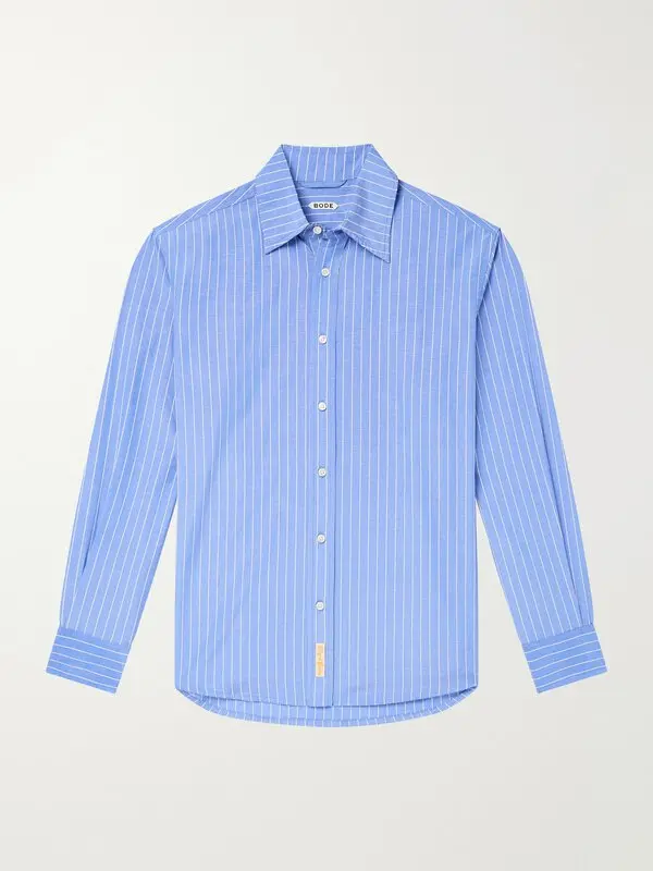 BODE Striped Cotton-poplin Shirt - Blue