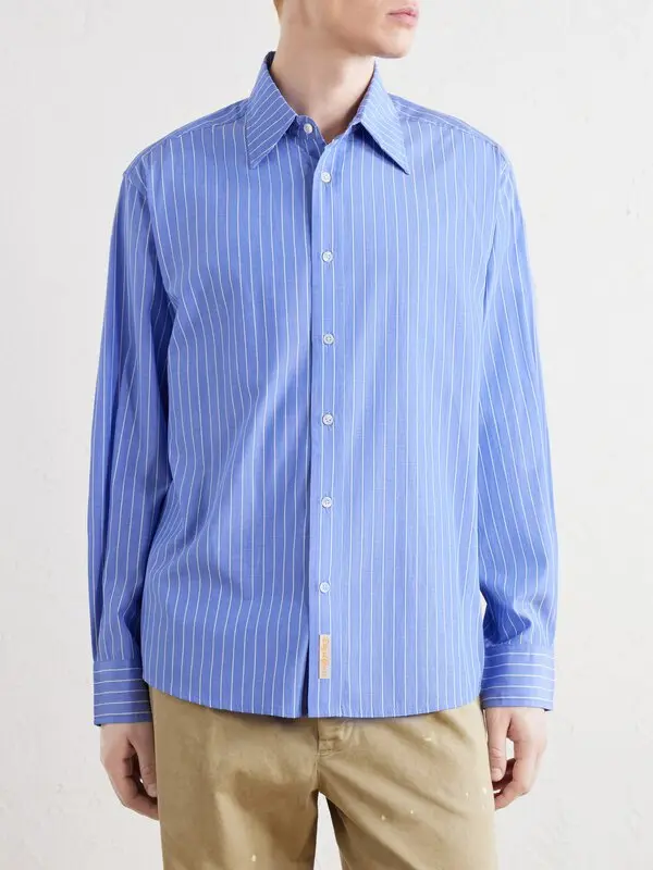 BODE Striped Cotton-poplin Shirt - Blue