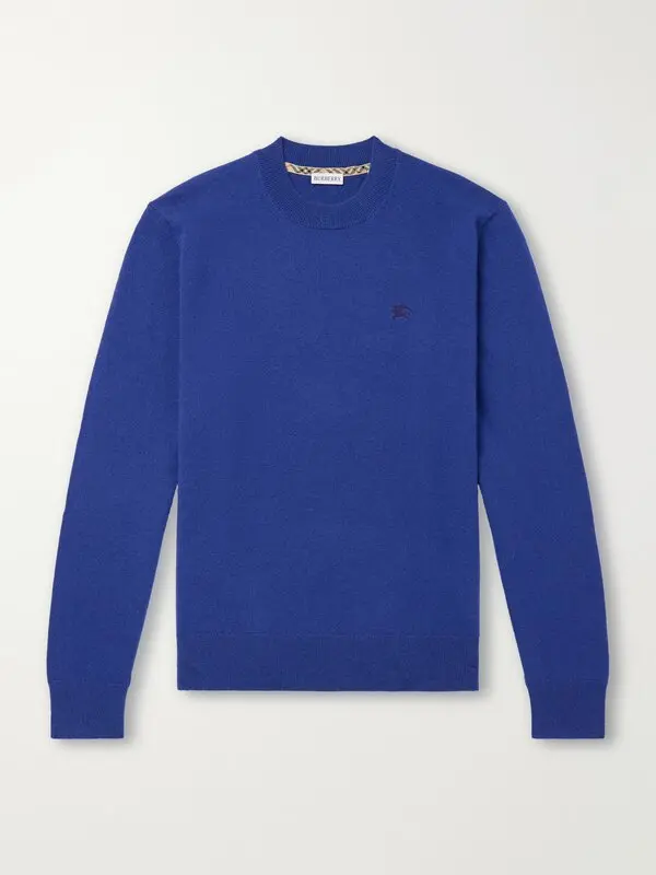 Burberry Logo-embroidered Cashmere-blend Sweater - Blue
