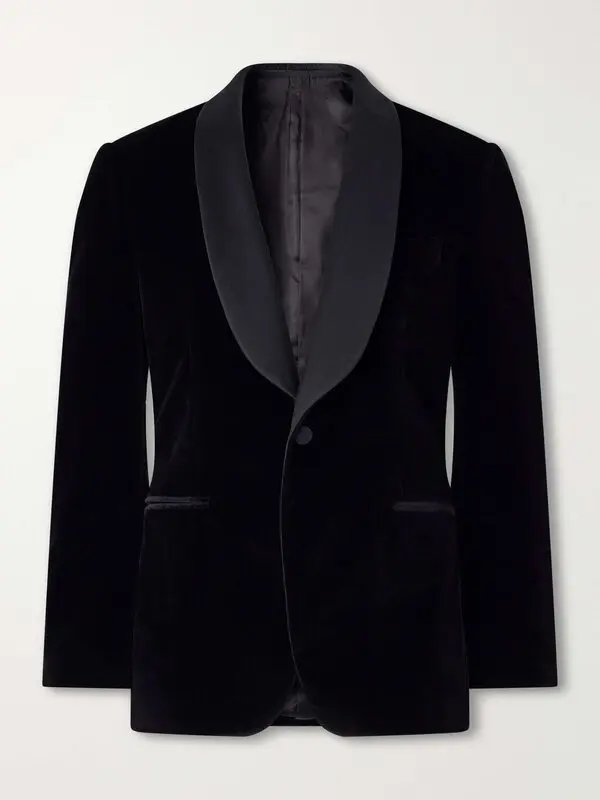 Canali Shawl-collar Satin-trimmed Cotton-velvet Tuxedo Jacket