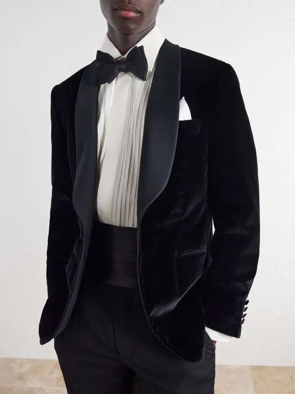Canali Shawl-collar Satin-trimmed Cotton-velvet Tuxedo Jacket