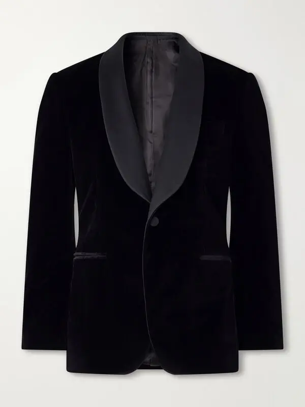 Canali Shawl-collar Satin-trimmed Cotton-velvet Tuxedo Jacket