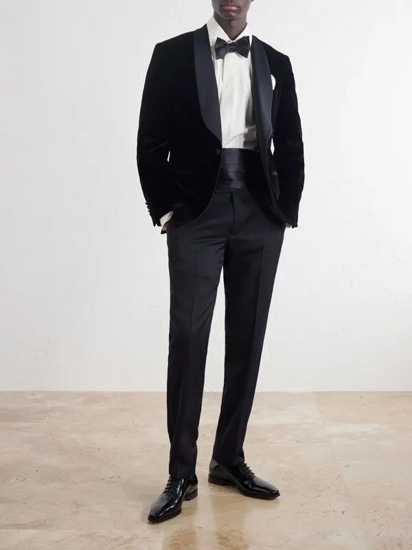 Canali Shawl-collar Satin-trimmed Cotton-velvet Tuxedo Jacket