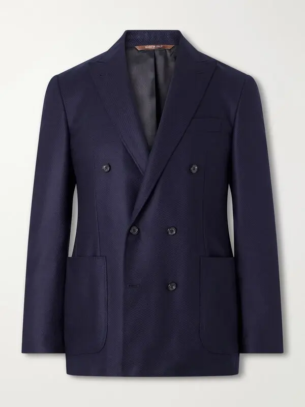 Canali Kei Double-breasted Wool And Silk-blend Blazer - Blue
