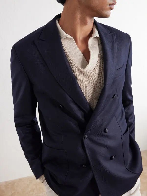 Canali Kei Double-breasted Wool And Silk-blend Blazer