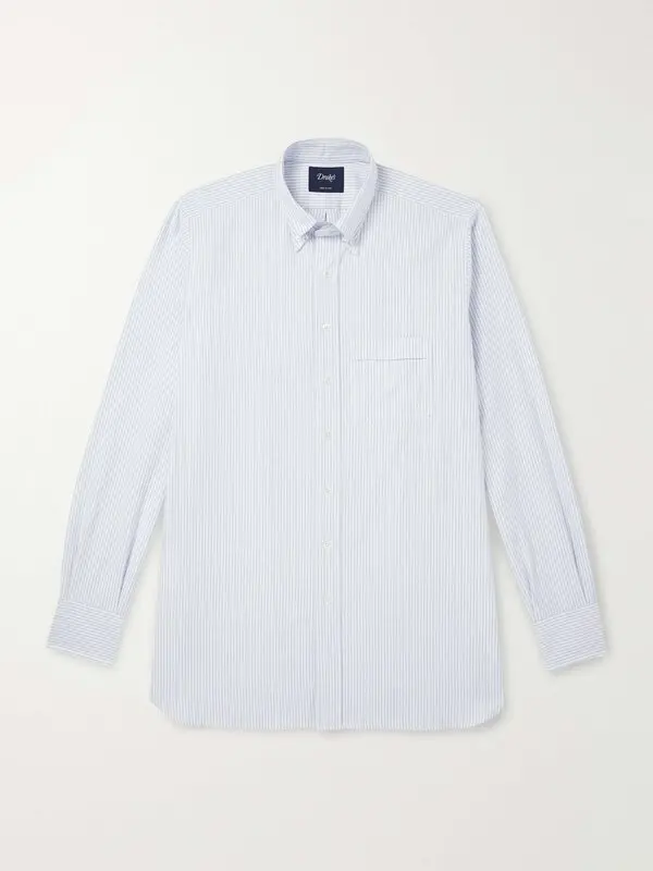 DRAKE'S Button-down Collar Striped Cotton Oxford Shirt