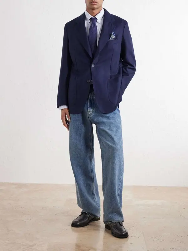DRAKE'S Button-down Collar Striped Cotton Oxford Shirt