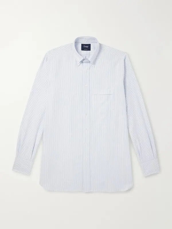 DRAKE'S Button-down Collar Striped Cotton Oxford Shirt