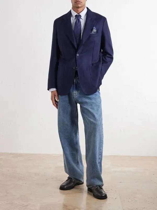 DRAKE'S Button-down Collar Striped Cotton Oxford Shirt