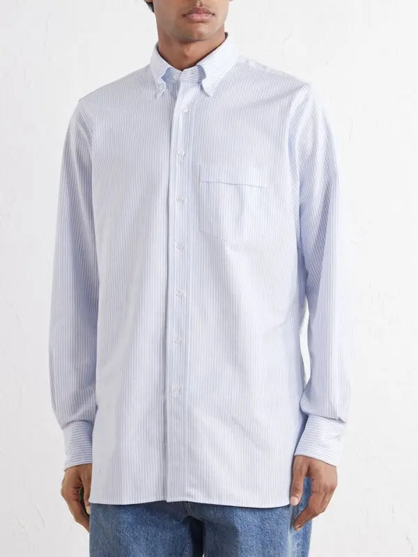DRAKE'S Button-down Collar Striped Cotton Oxford Shirt