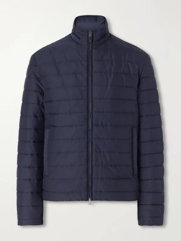 Canali Leather-trimmed Quilted Shell Bomber Jacket - Blue