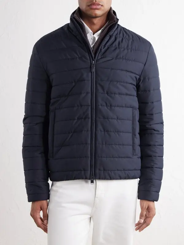 Canali Leather-trimmed Quilted Shell Bomber Jacket