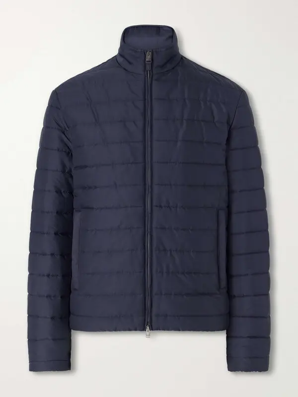 Canali Leather-trimmed Quilted Shell Bomber Jacket