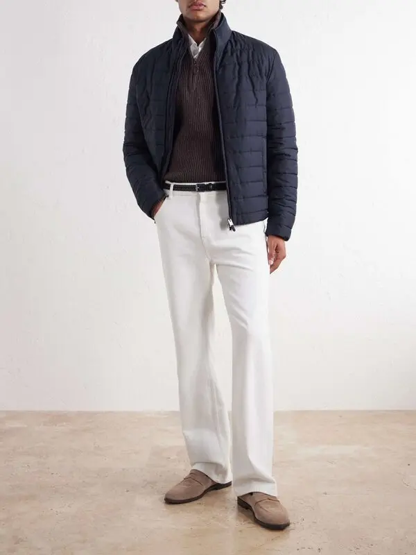 Canali Leather-trimmed Quilted Shell Bomber Jacket