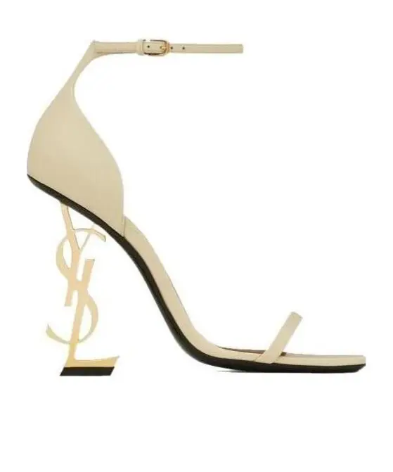 Saint Laurent Opyum Logo Plaque Heeled Sandals - Beige