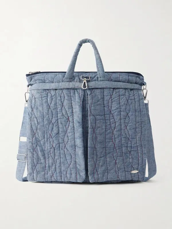 KARDO Embroidered Cotton-chambray Tote Bag - Blue