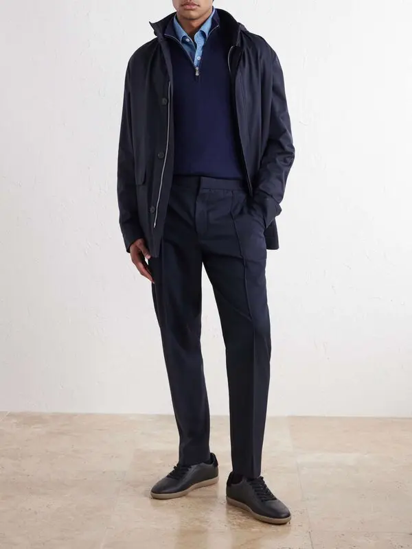 Zegna Tapered Pleated Wool-canvas Trousers