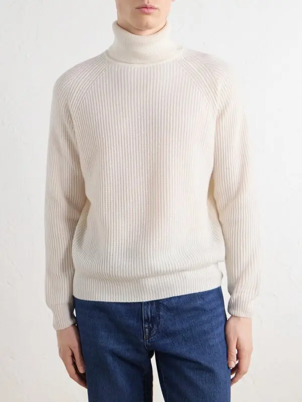Canali Ribbed Cashmere Rollneck Sweater - Neutrals