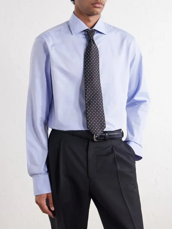 Canali Impeccabile Cutaway-collar Cotton-poplin Shirt - Blue