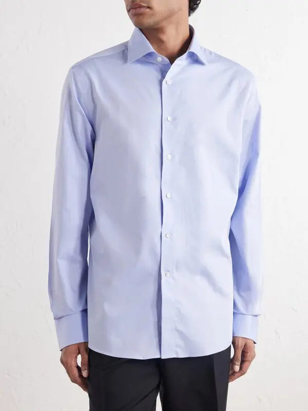 Canali Impeccabile Cutaway-collar Cotton-poplin Shirt - Blue
