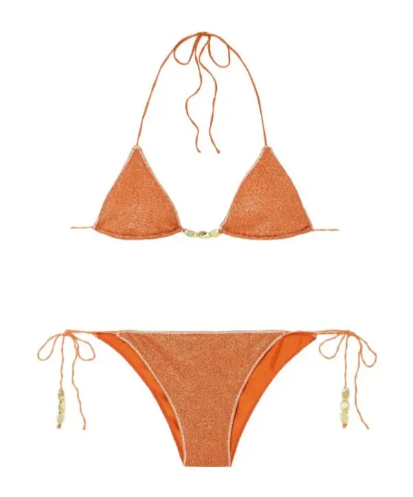 Oseree Glazed Lumière Embellished Metallic Triangle Bikini - Orange