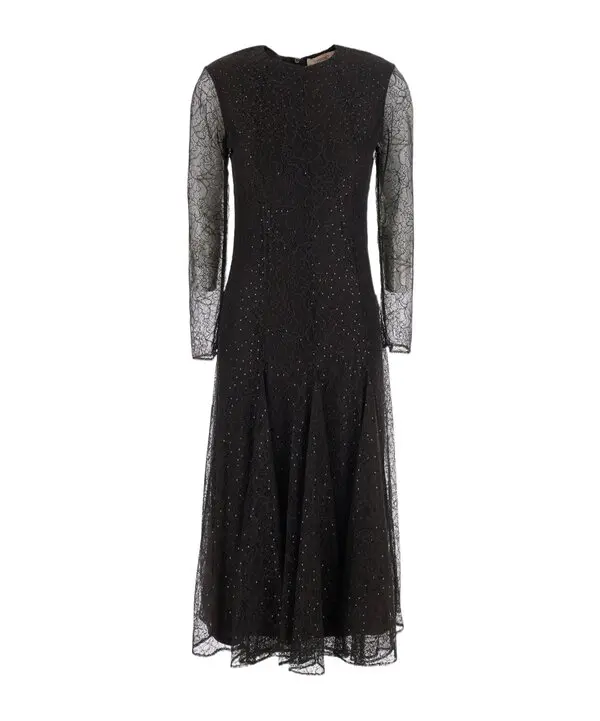 TWINSET Sequined Lace Long Sleeve Dress - Brown
