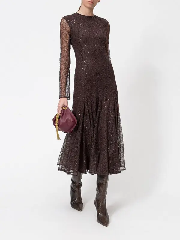 TWINSET Sequined Lace Long Sleeve Dress