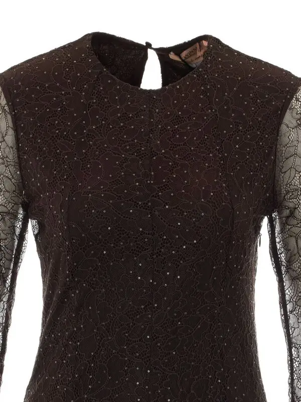 TWINSET Sequined Lace Long Sleeve Dress