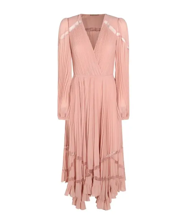 TWINSET Pleated Wrapfront Longsleeve Midi Dress