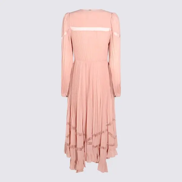 TWINSET Pleated Wrapfront Longsleeve Midi Dress