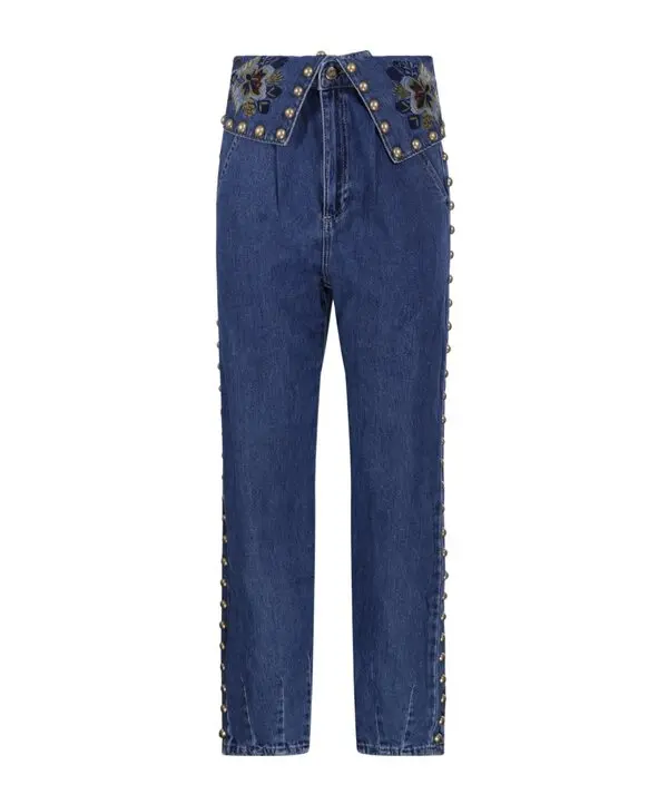 Farm Rio Stud-embellished Floral-embroidered Jeans