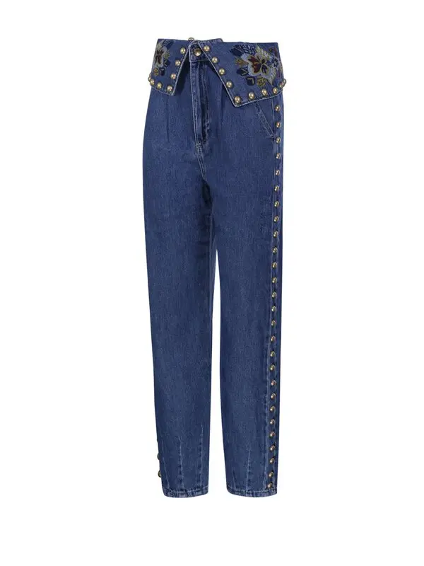 Farm Rio Stud-embellished Floral-embroidered Jeans