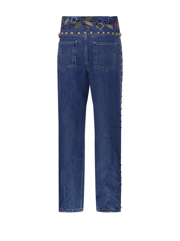 Farm Rio Stud-embellished Floral-embroidered Jeans