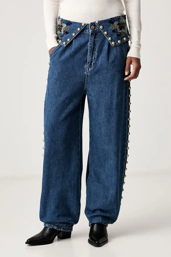 Farm Rio Stud-embellished Floral-embroidered Jeans