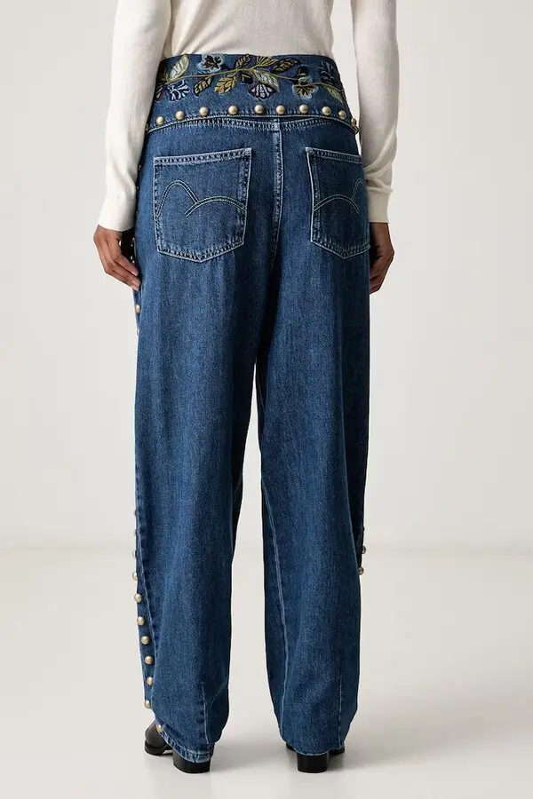 Farm Rio Stud-embellished Floral-embroidered Jeans
