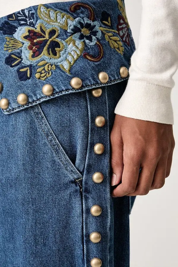 Farm Rio Stud-embellished Floral-embroidered Jeans