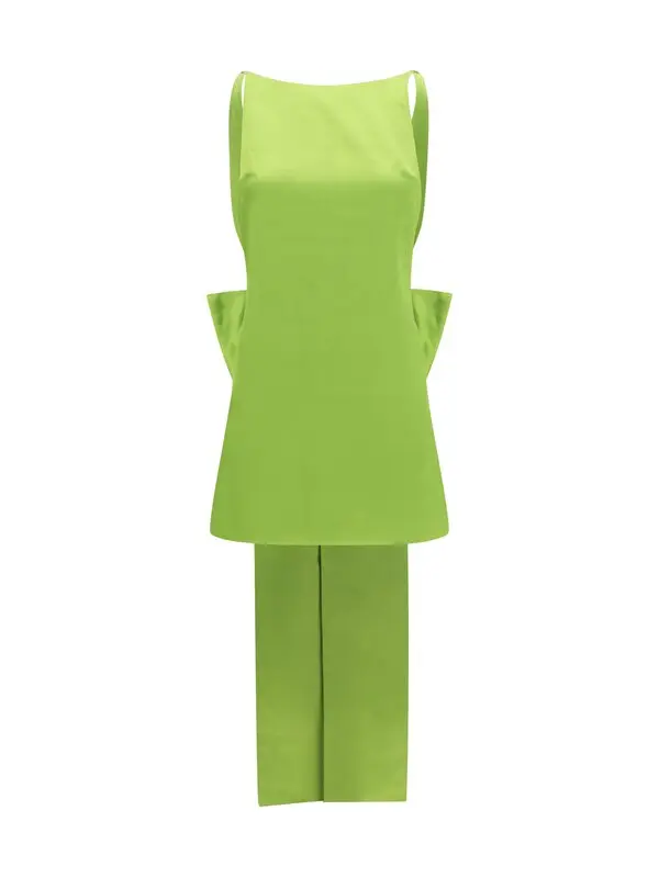 SELF-PORTRAIT Satin Dress With Back Bow - Green