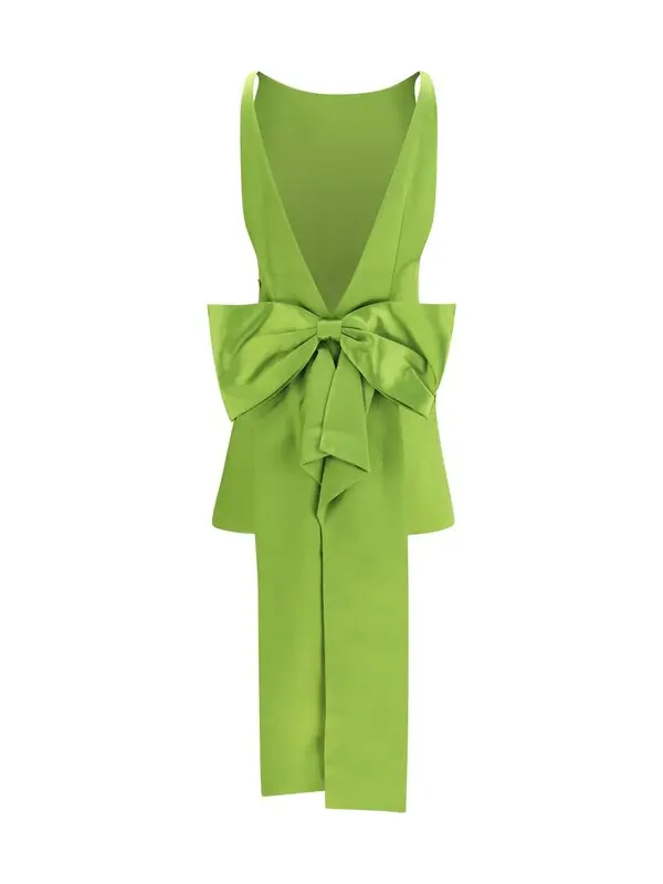 SELF-PORTRAIT Satin Dress With Back Bow - Green
