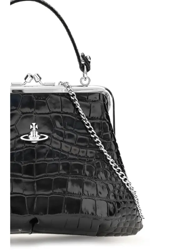 VIVIENNE WESTWOOD Granny Frame Crocodile Effect Handbag - Black