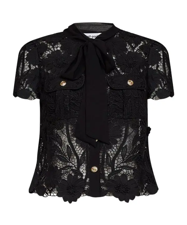 SELF-PORTRAIT Lace Tie Neck Top