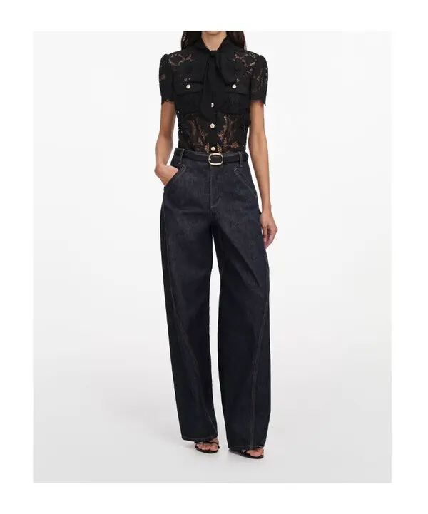 SELF-PORTRAIT Lace Tie Neck Top